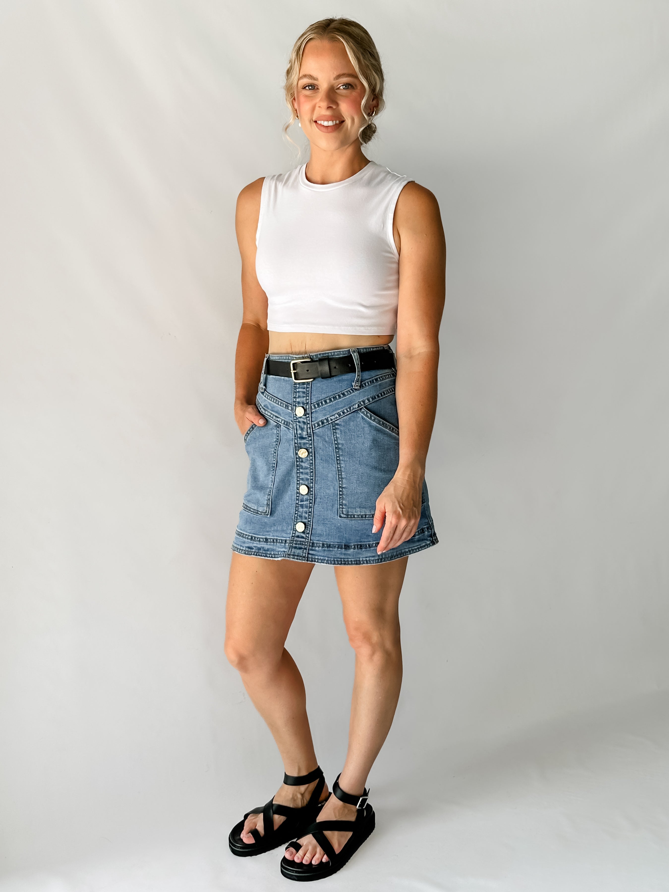 BETH DENIM SKIRT - MID BLUE – Everyday Runway